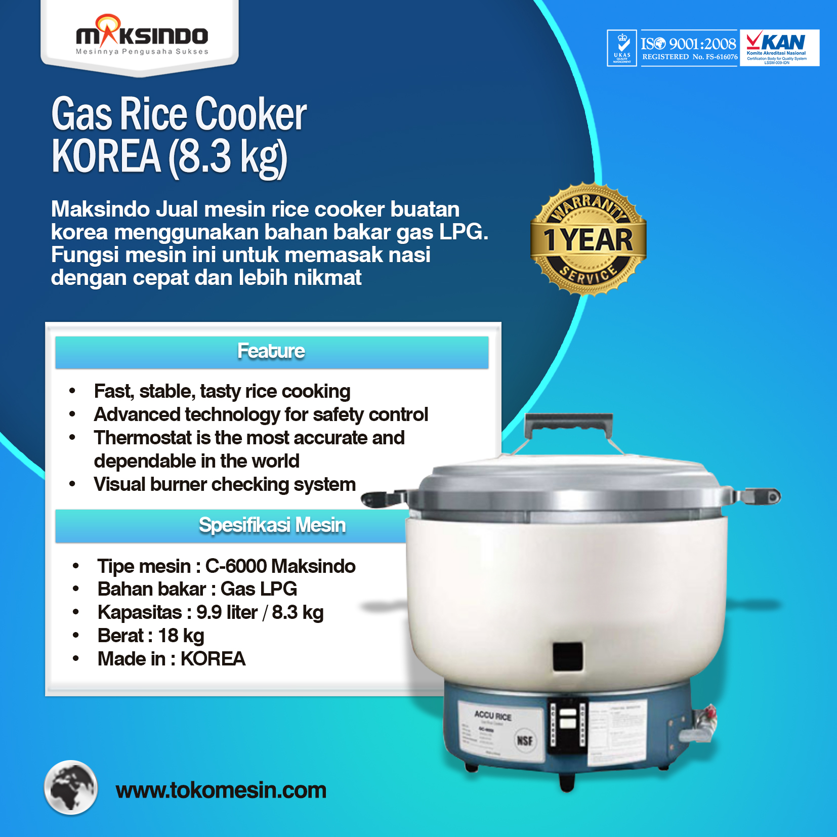 Mesin Gas Rice Cooker KOREA (8 - Toko Mesin Maksindo Surabaya